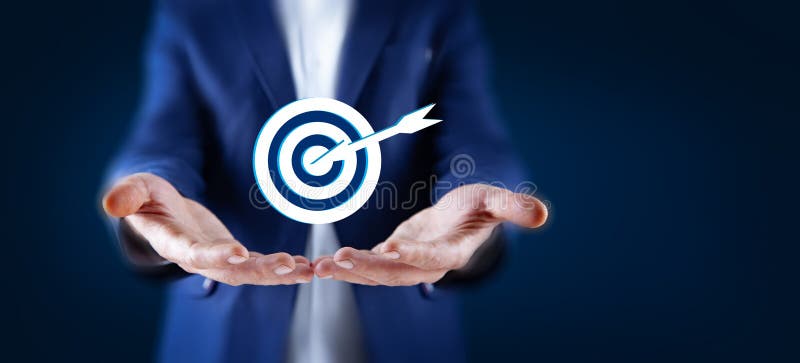 Man Hand Target Arrow on the Wooden Desk. Stock Image - Image of dart ...