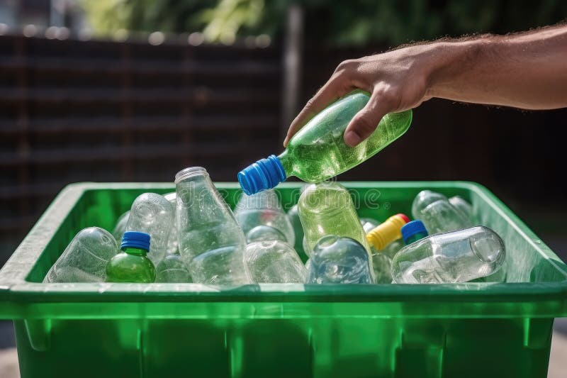 Man Hand Throwing Away Plastic Bottle in Recycling Bin Stock ...