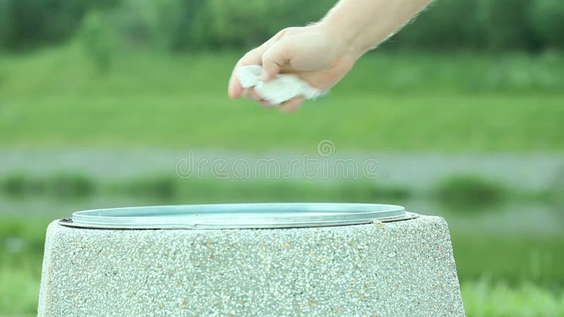 Man Hand Throwing Out Piece of Paper in Trash Can Stock Footage - Video ...