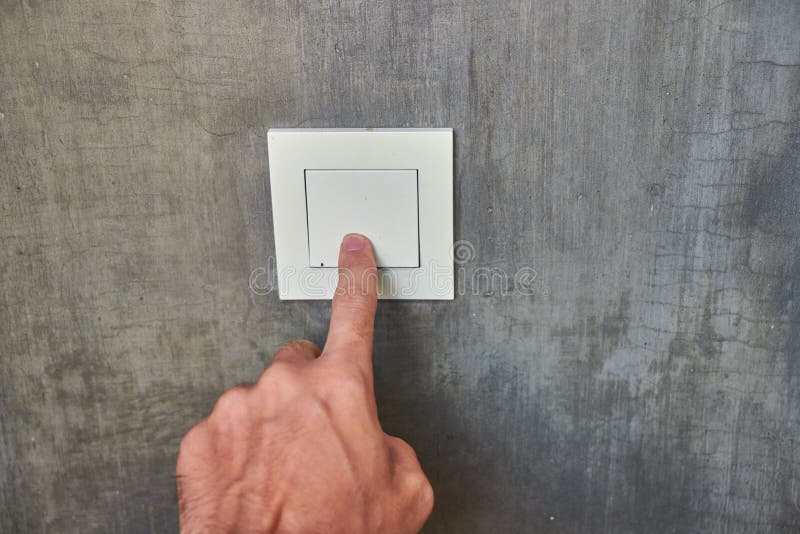 Man Hand, To Turn Off the Light, Switch, Front View Stock Photo - Image ...