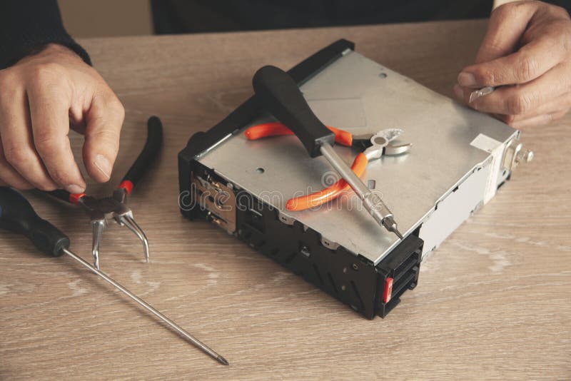 Man Hand Tool with Processor on Table, Stock Photo - Image of hand ...