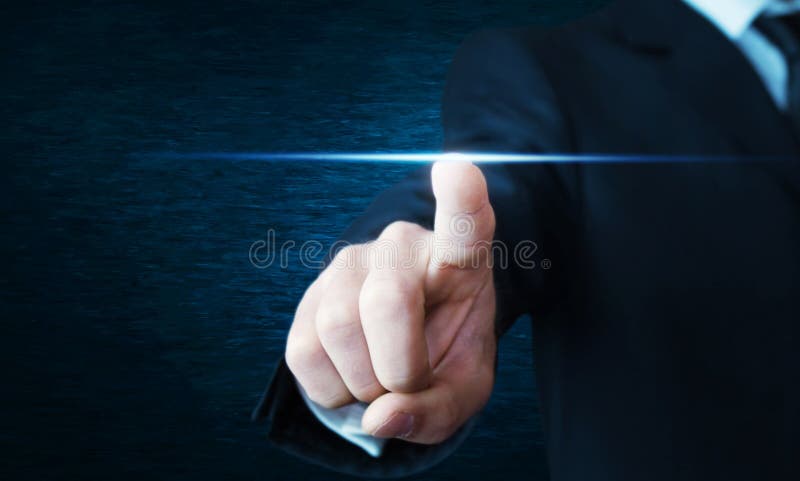 Man Hand Touch on a Blue Light. Stock Photo - Image of interface, hand ...