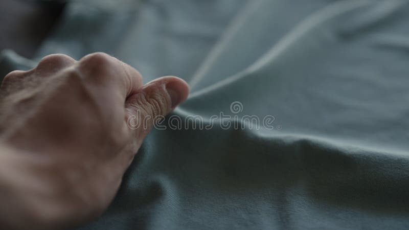 Man Hand Touching Blue Cotton Fabric Stock Image - Image of clothes ...