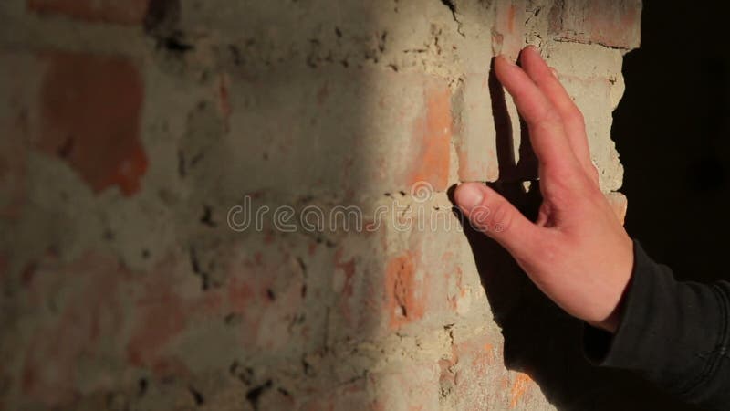 Man Hand Touching Brick Old Wall Stock Footage - Video of housing ...