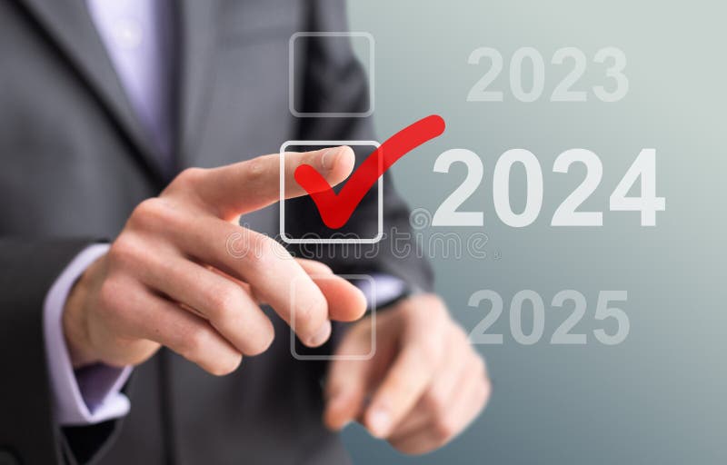 Man Hand Touching on 2024 Calender Year Button on Digital Virtual ...