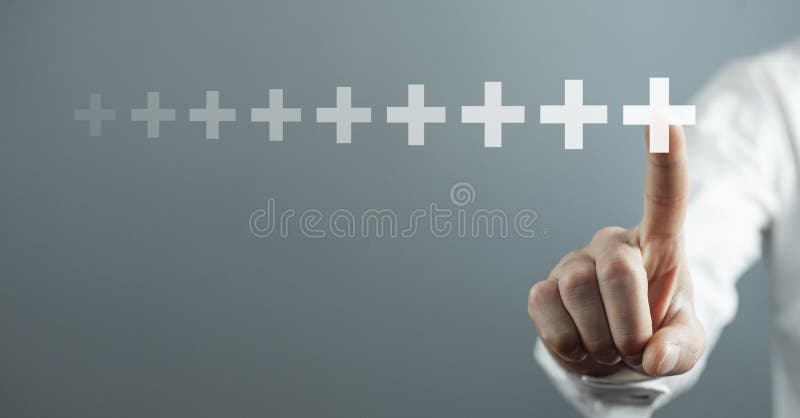Man Hand Touching Plus Sign. Positive, Benefit, Development Stock Image ...