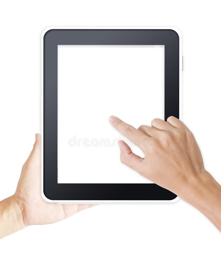 Man Hand Touching Screen on Modern Digital Tablet Stock Image - Image ...