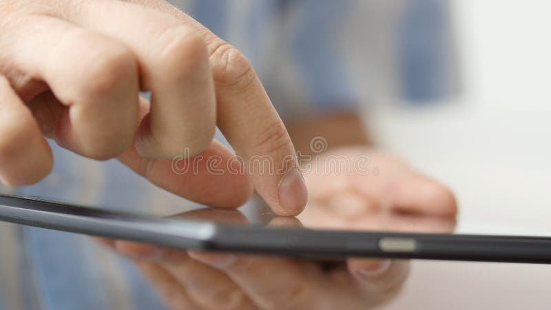 Man Hand Touching Screen on Modern Digital Tablet Pc Stock Image ...