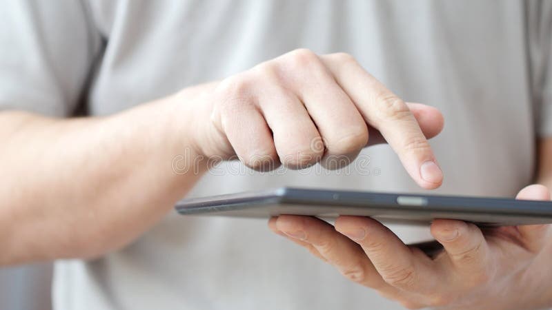 Man Hand Touching Screen on Modern Digital Tablet Pc Stock Photo ...