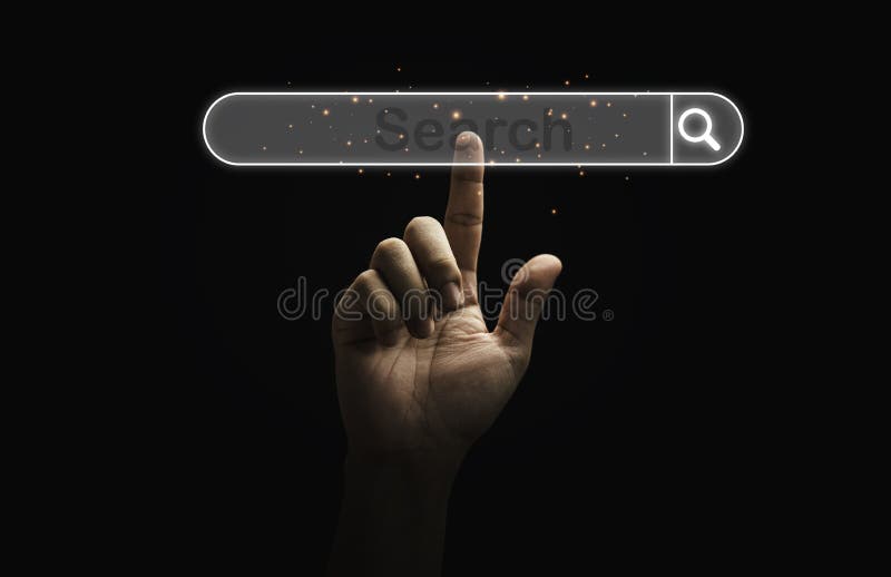Man Hand Touching To Virtual Screening Searching Icon for Web Search ...
