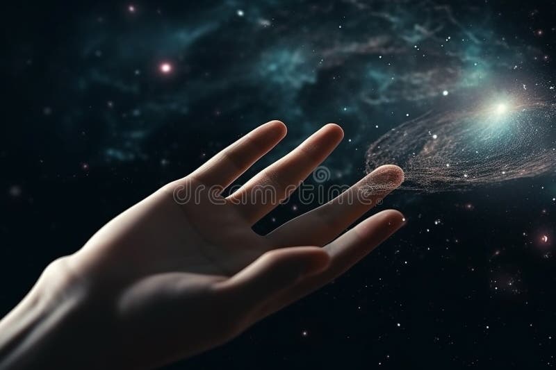 Man Hand Touching Universe. Generative AI Stock Illustration ...