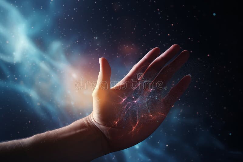 Man Hand Touching Universe. Generative AI Stock Illustration ...