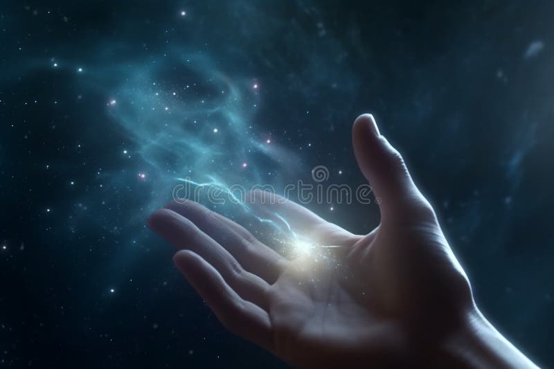 Man Hand Touching Universe. Generative AI Stock Illustration ...