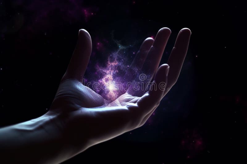Man Hand Touching Universe. Generative AI Stock Illustration ...