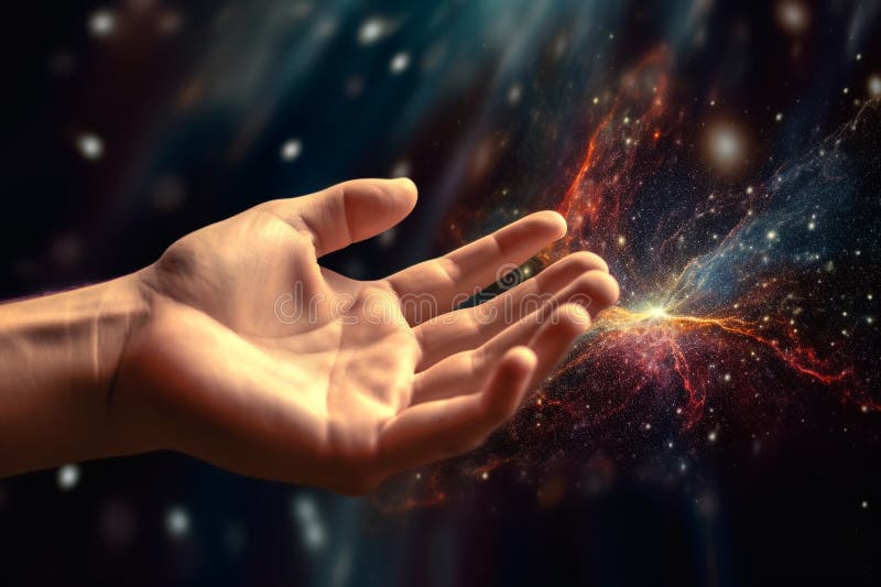 Man Hand Touching Universe. Generative AI Stock Illustration ...
