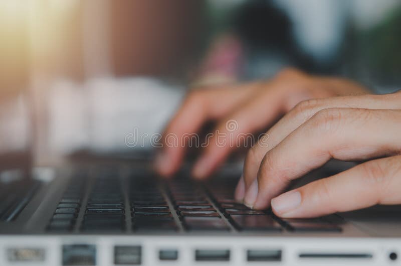 Man Hand Typing a Computer Laptop Keyboard Stock Photo - Image of ...