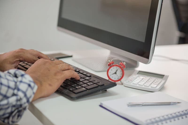 Man Hand Typing on the Keyboard Working in Office. Business Concept ...