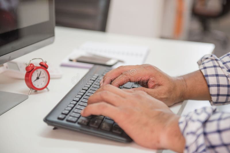 Man Hand Typing on the Keyboard Working in Office. Business Concept ...