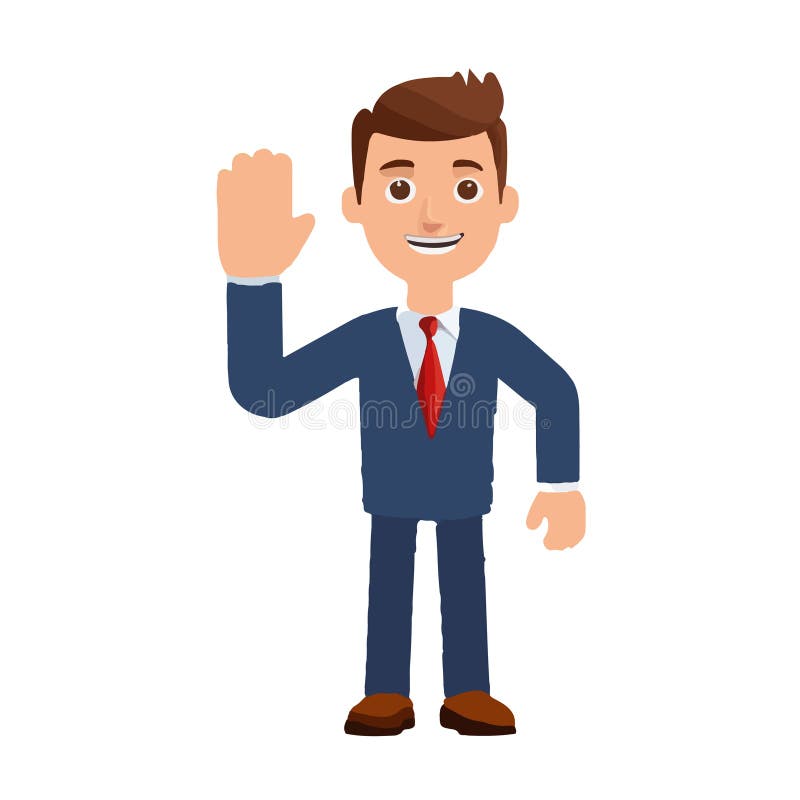 Man with Hand Up Flat Design Vector Illustration Stock Vector ...