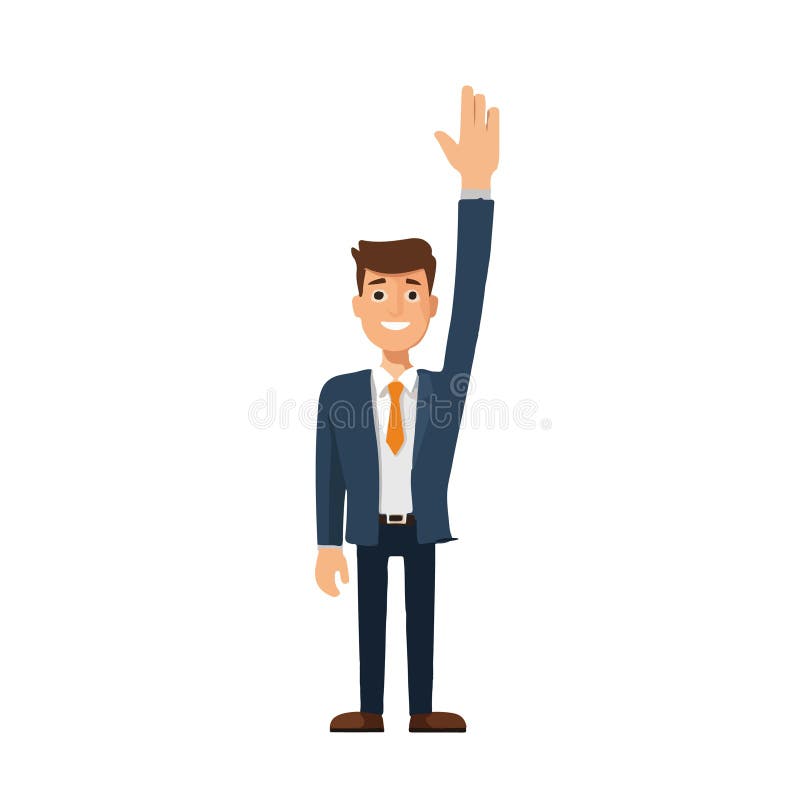 Man with Hand Up Flat Design Vector Illustration Stock Illustration ...
