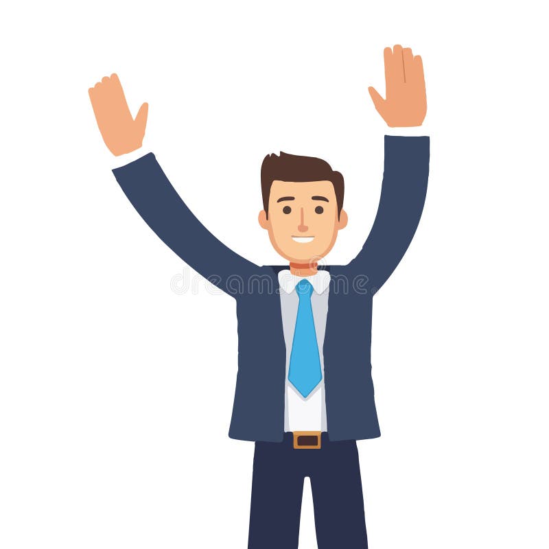 Man with Hand Up Flat Design Vector Illustration Stock Vector ...
