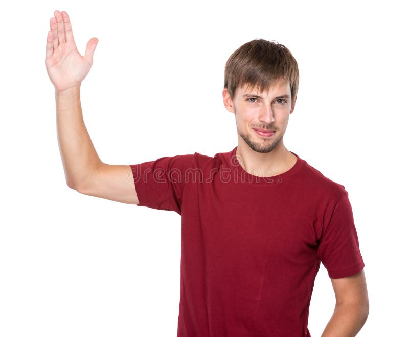 Man with hand up stock image. Image of hispanic, introduce - 43409437