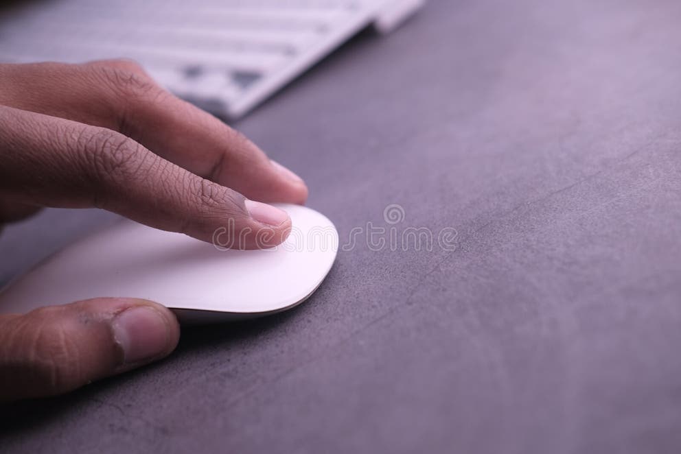 Man Hand Use Computer Mouse on Table , Closeup Stock Image - Image of ...