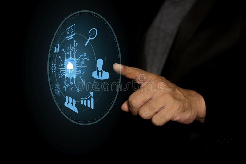 Man Hand Using AI Chip Cloud Computing Technology Concept on Virtual ...