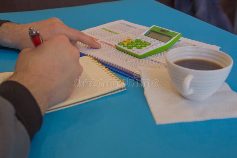 Man Hand Using Calculator, Accounting Concept. Man Hands with Pencil ...