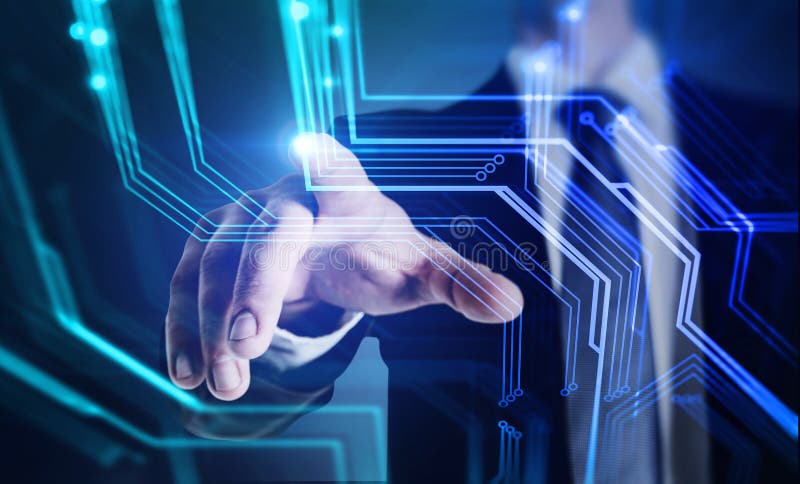 Man Hand Using Circuit Interface Stock Image - Image of download ...