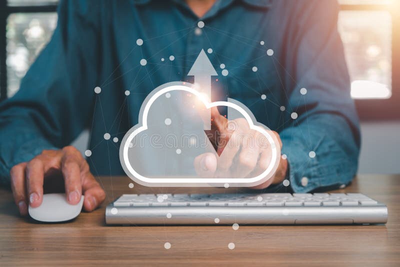 Man Hand Using Computer With Cloud Computing Icon Cloud Computing Concept Stock Image Image