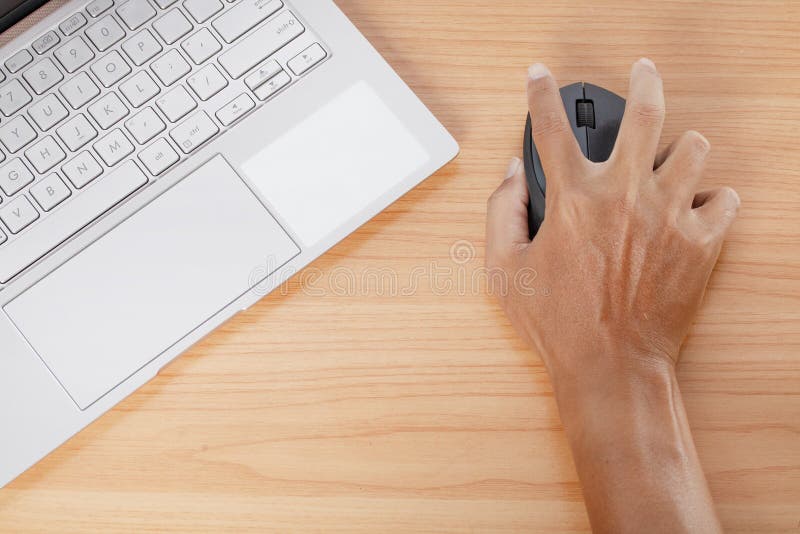 Man Hand Using Computer Laptop on Desk Stock Image - Image of modern ...