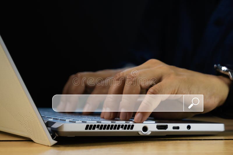 Man Hand Using Computer Notebook for Searching Information, Stock Photo ...