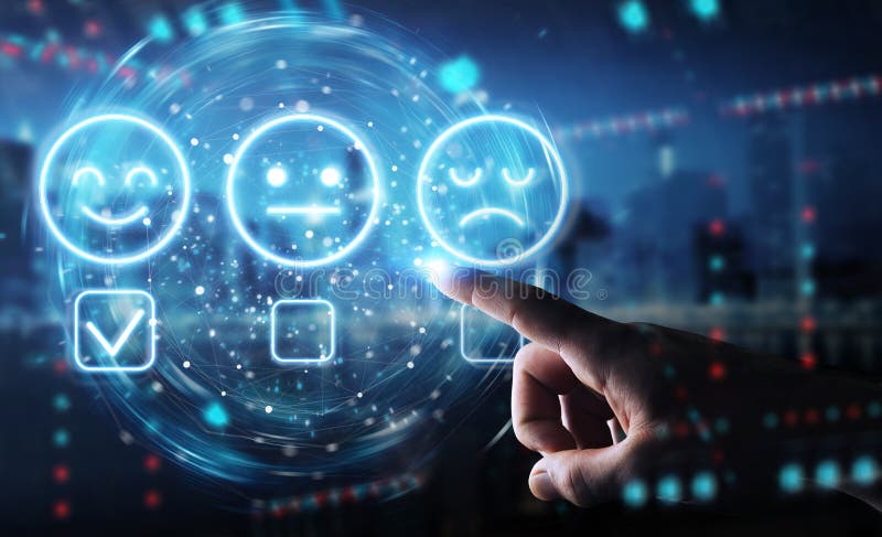 Man Hand Using Customer Satisfaction Rating Interface 3D Rendering ...