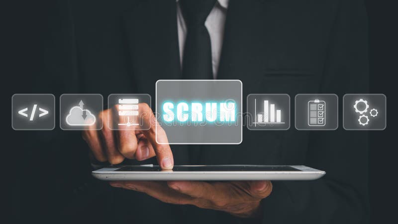 Man Hand Using Digital Tablet with SCRUM Icon on VR Screen, Agile ...