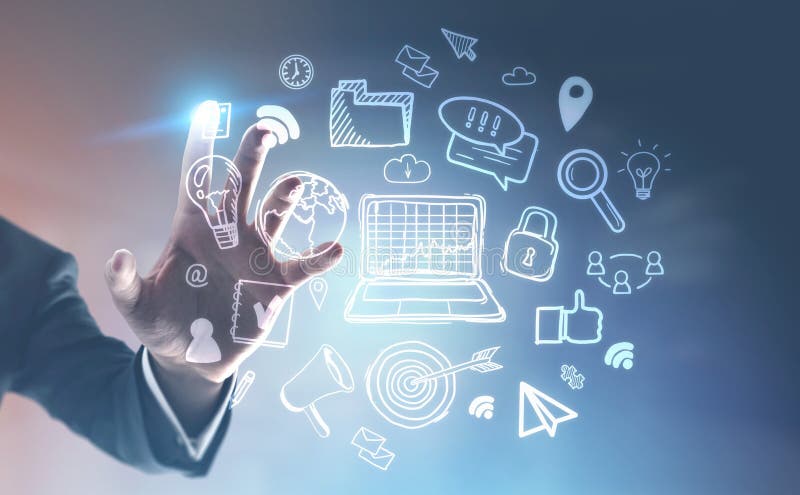 Man Hand Using Internet Icons Interface Stock Image - Image of ...