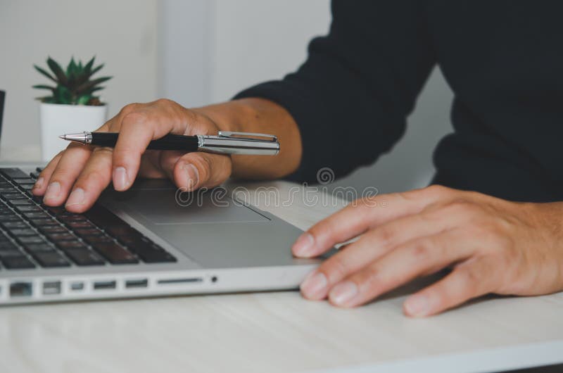 Man Hand Using Laptop Computer Keyboard Stock Photo - Image of ...