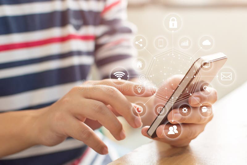 Man Hand Using Smartphone with Icon Technology Communication and ...