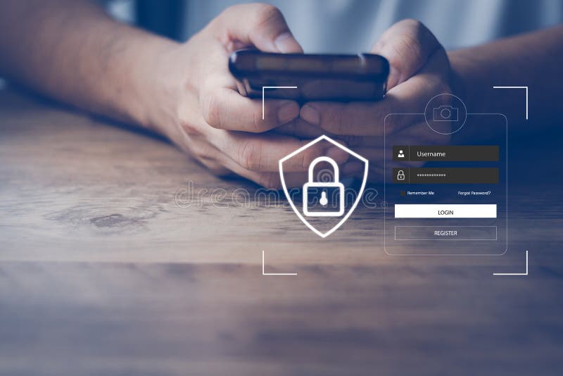 Man Hand Using a Smartphone Log in To Applications it is the Security ...