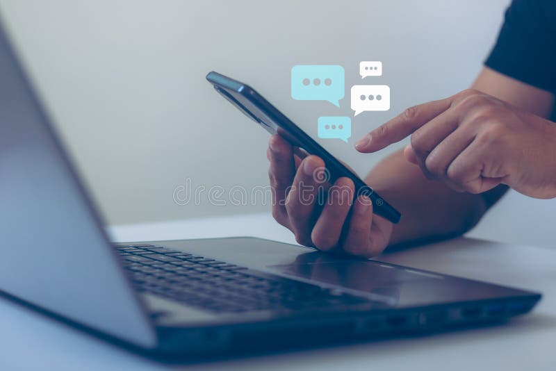 Man Hand Using Smartphone Typing, Chatting Conversation in Chat Box ...
