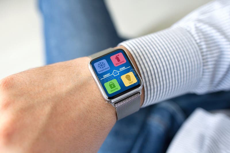 Man Hand Watch with App Smart Home on Screen Stock Photo - Image of ...