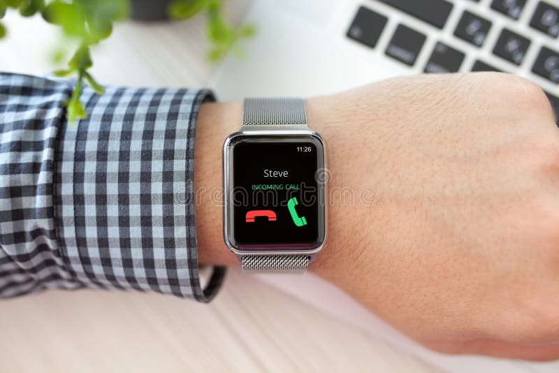 Man Hand with Watch and Phone Call on the Screen Stock Photo - Image of ...