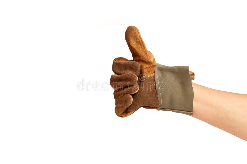 Man Hand Wearing Brown Leather Work Glove Doing Ok Gesture on a White ...