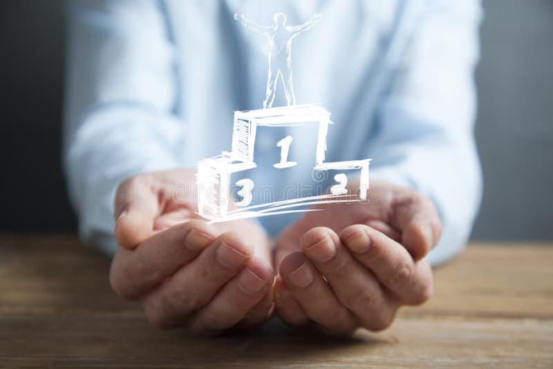 Man hand winner on podium stock photo. Image of second - 197154212