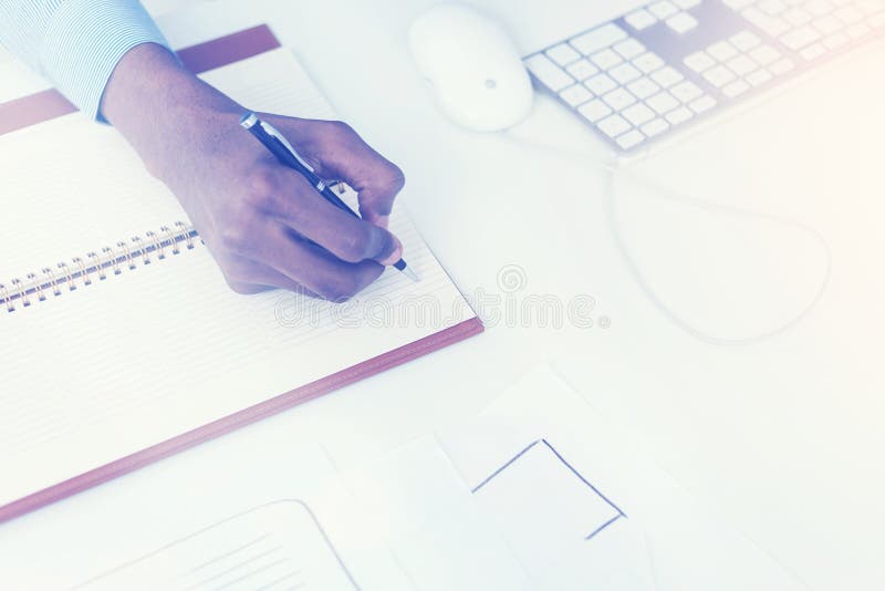 Man Hand Writing in Notebook Stock Photo - Image of filter, desk: 78583436