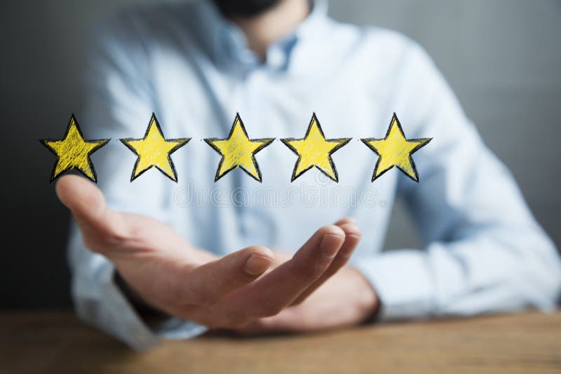 Man Hand Yellow Stars in Screen Stock Image - Image of concept, ranking ...