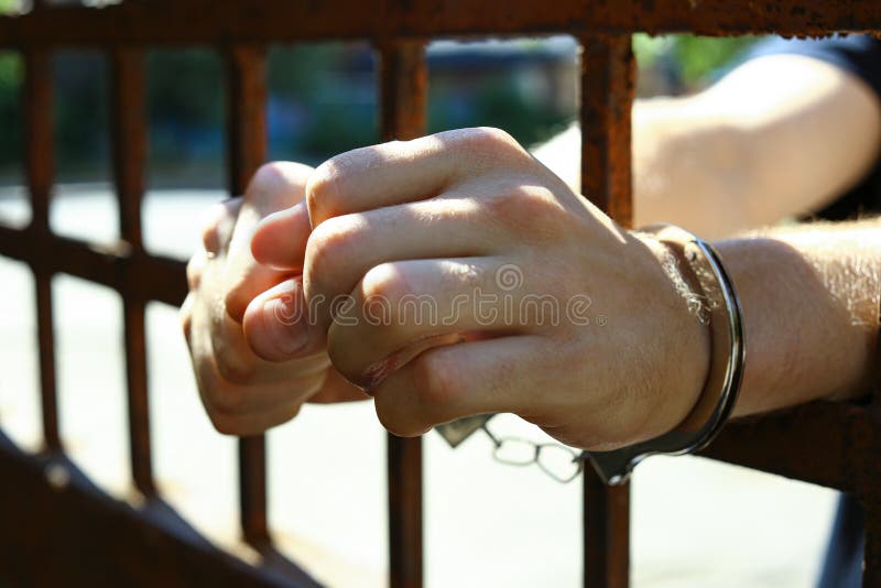 Man Handcuffed in Jail Outdoors. Criminal Law Stock Photo - Image of ...