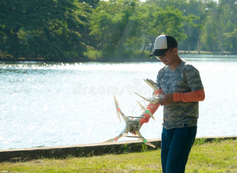 Man Handle Remote Control of Drone Stock Photo - Image of aviation ...