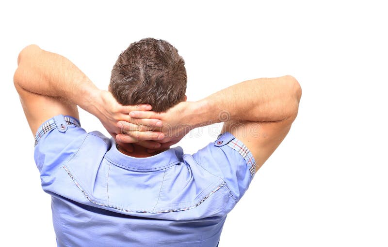 Man with Hands Behind His Head from Back Stock Photo - Image of indoors ...