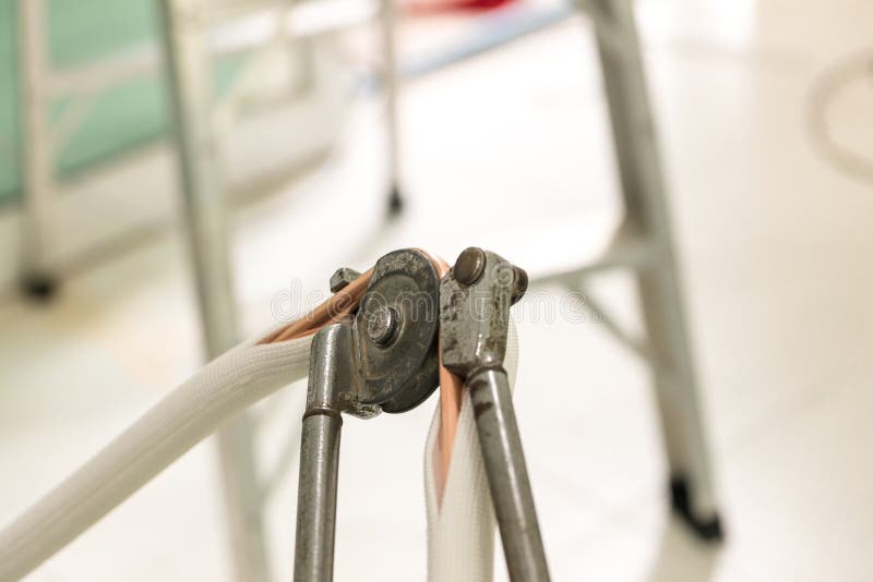 Man Hands Bends Copper Pipes by Pipe Bender. Air Conditioner Technician ...